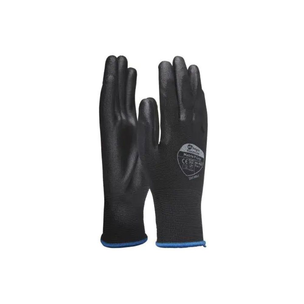 PPE Gloves : Matrix P Grip Black Gloves PU Palm Coated